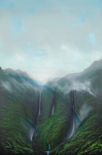 Koolau Waterfall Two Rainbows 24x36 Painting Original Art on Canvas ...