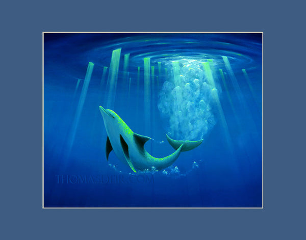 Arc Of The Dolphin Matted Print by Hawaii Artist – Thomas Deir Studios