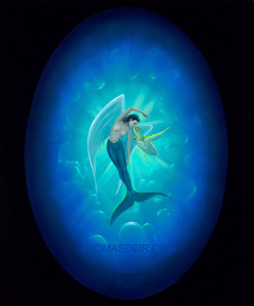 Mermaid Angel 18x22 Painting Original Art on Canvas – Thomas Deir Studios